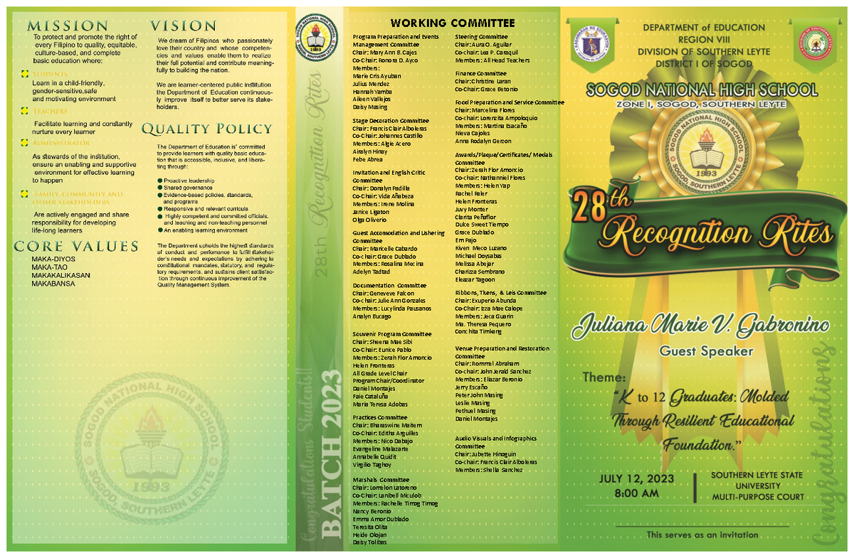 Recognition 2023 E COPY - WORKING COMMITTEE Program Preparation and ...