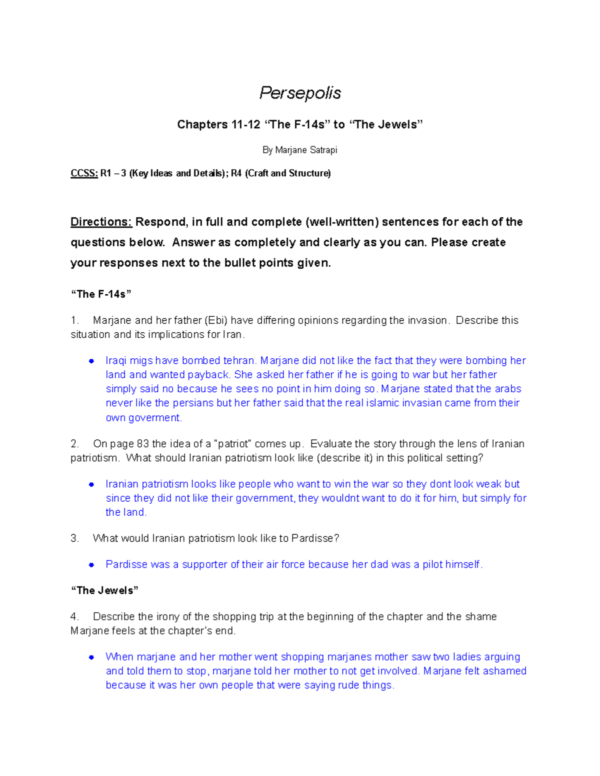 Persepolis Ch. 11-12 Summaries - Persepolis Chapters 11-12 “The F-14s ...