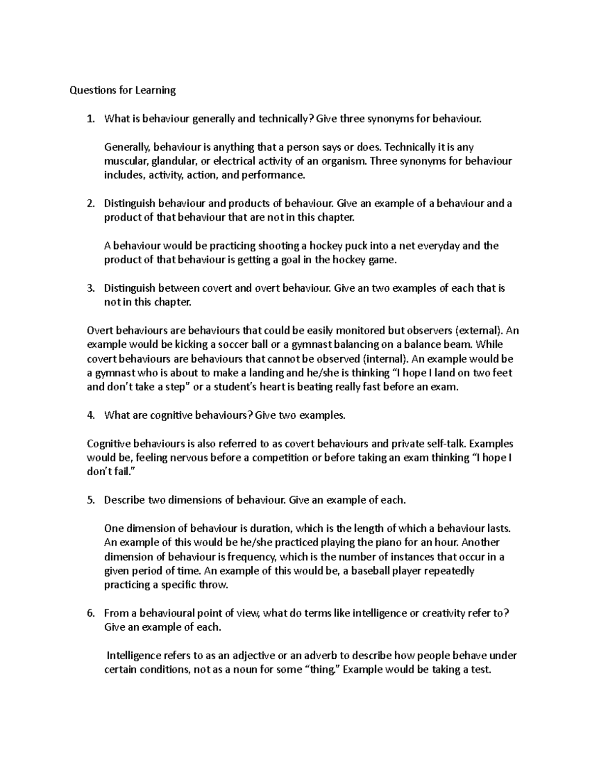 Chapter 1 questions for learning - Ques%ons for Learning 1. What is ...