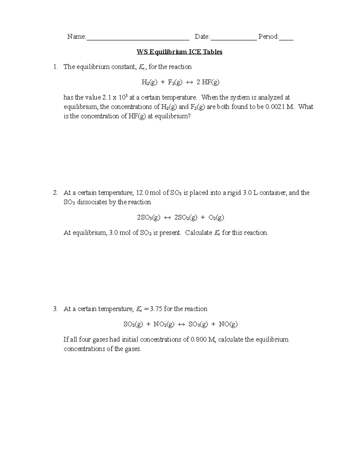 WS Eq ICE Tables and KEY - Name:_____________________________ Date ...