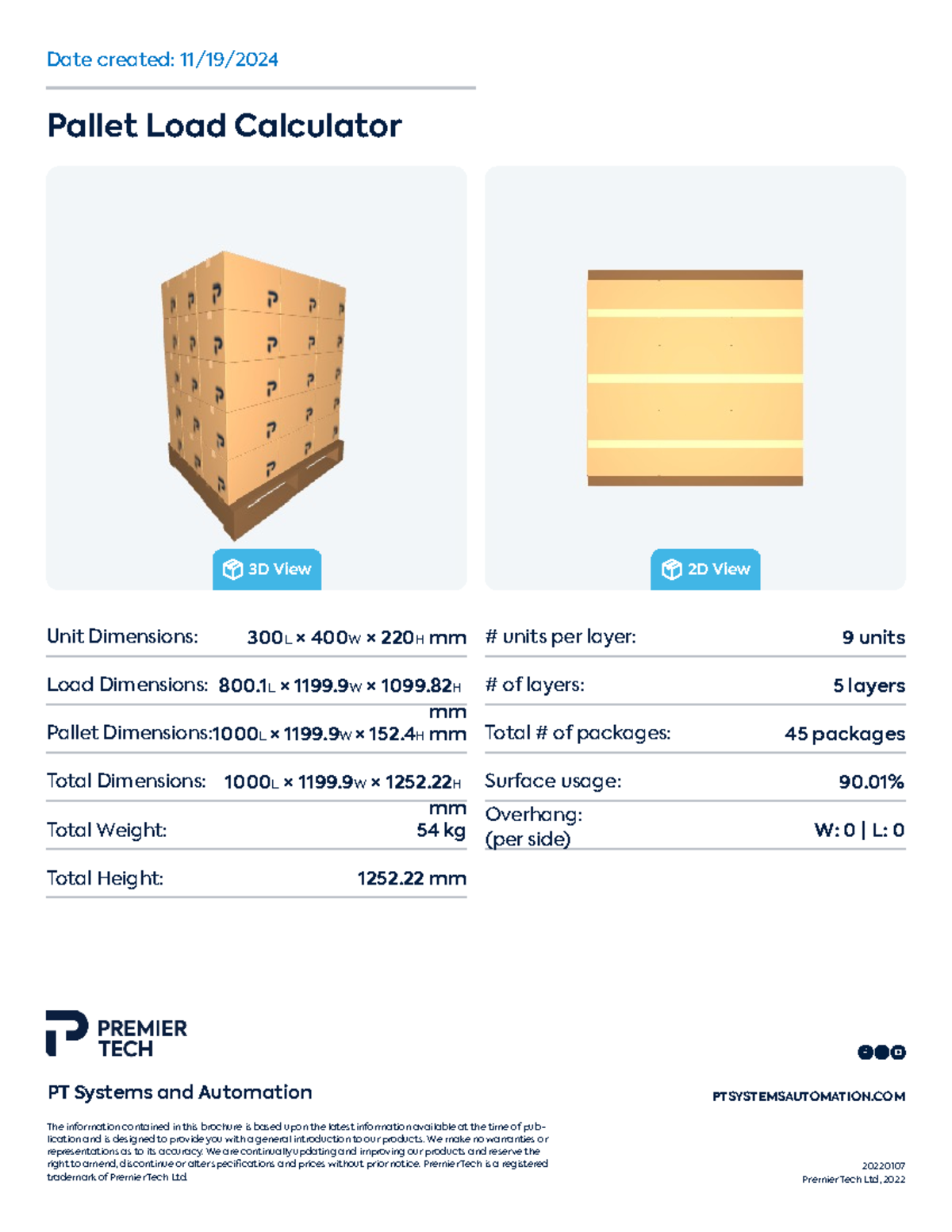 Premier Tech Pallet Calculator - Configuration Results - Date created ...