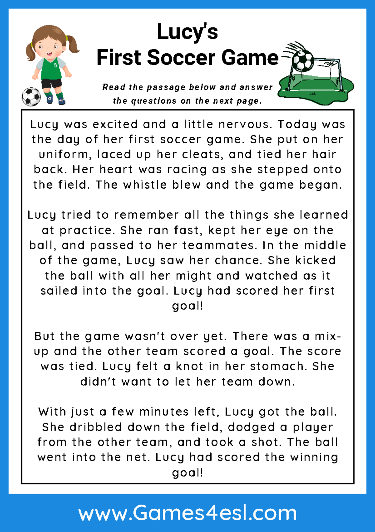 Grade 3 Reading Comprehension Worksheet 2 - L u c y w a s e x c i t e d ...