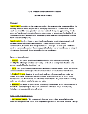 Speech Context in Communication - Topic: Speech Context Lecture Notes ...