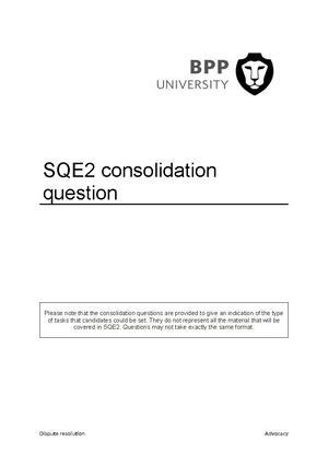 PPQ 2 - Advocacy DR Question Blackbird - SQE2 sample question Please ...
