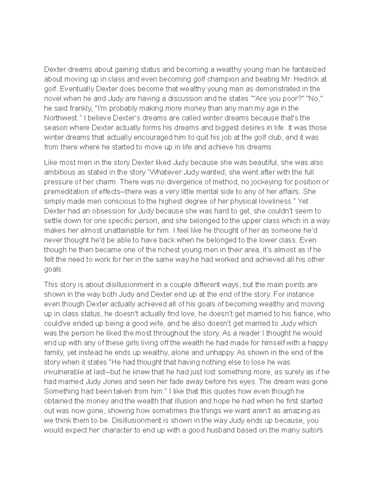 Untitled document - Winter dreams summary - Dexter dreams about gaining ...