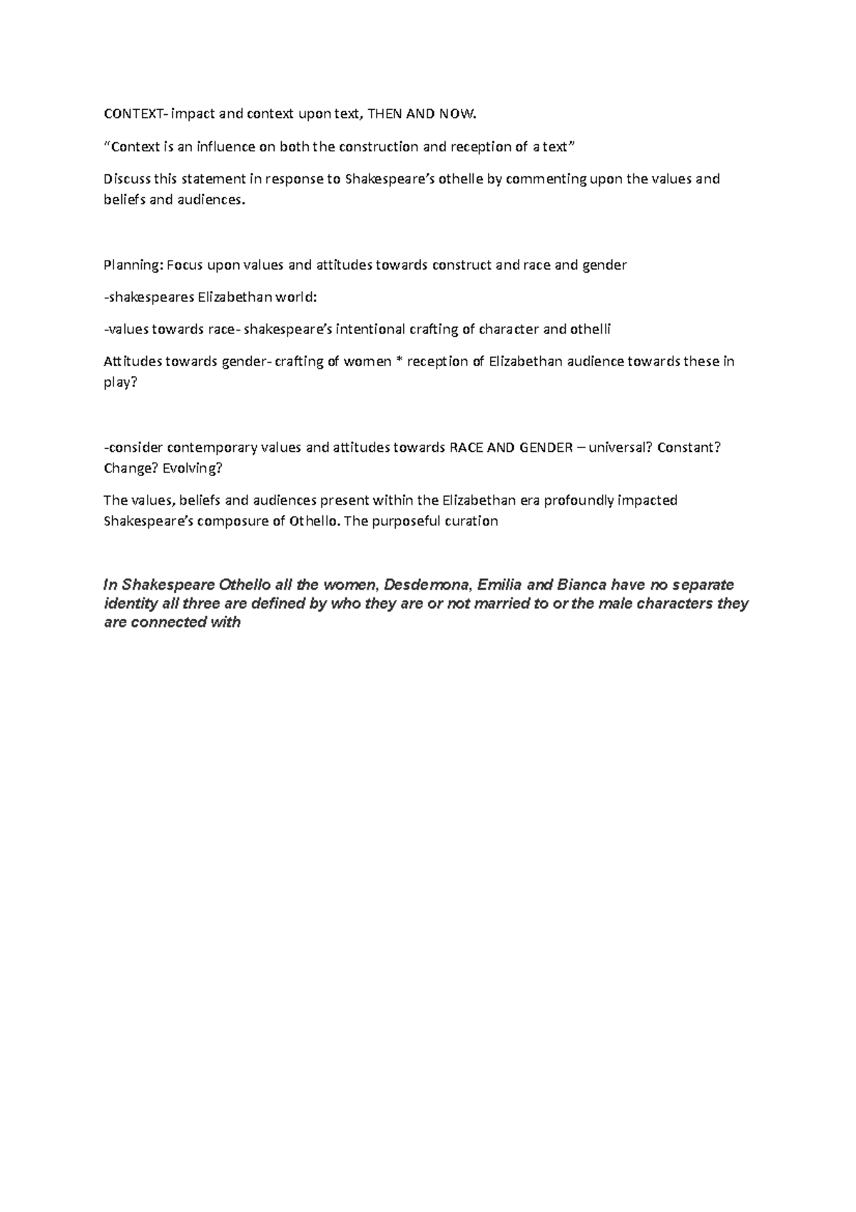 Writing task Context shakespeare - CONTEXT- impact and context upon ...