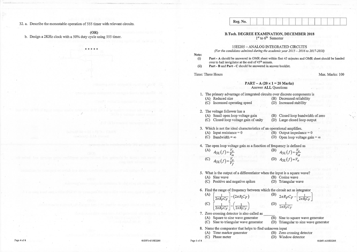 ADVANCED ELECTRONIC AND COMMUNICATION 18ECC105J - Reg. No. 32. a ...
