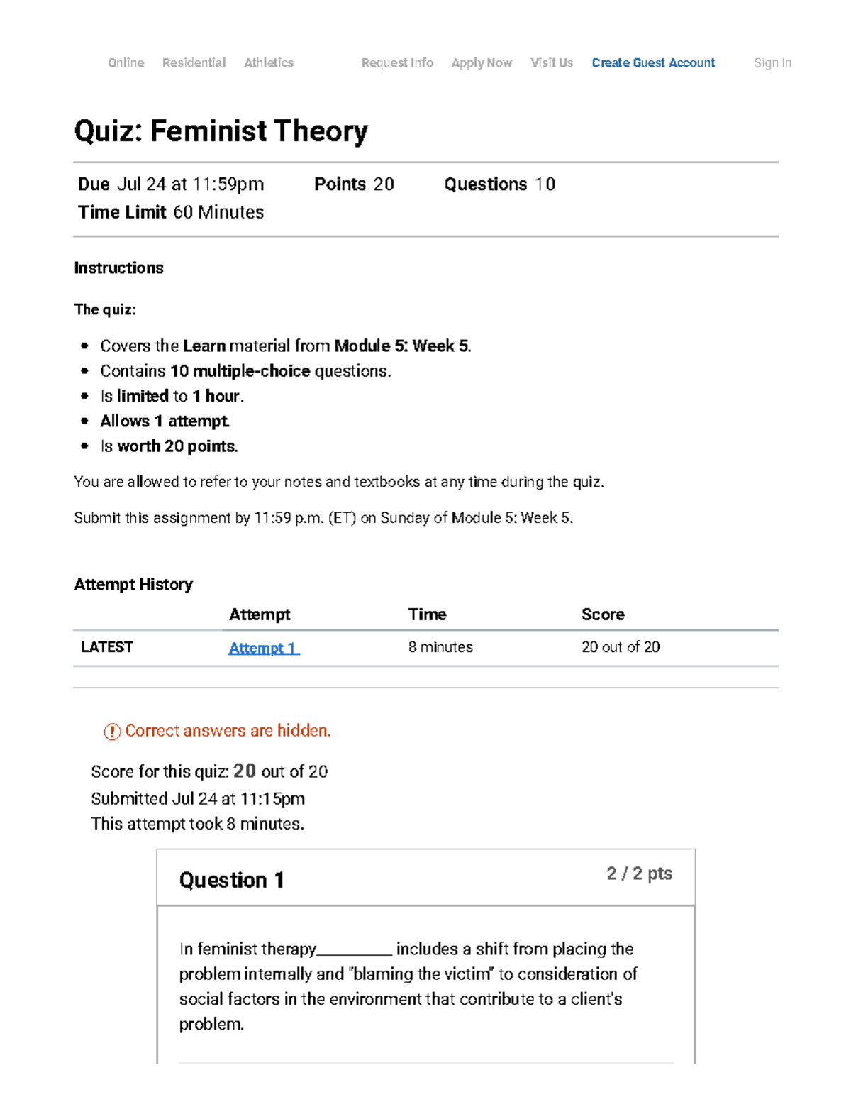 Quiz Feminist Theory COUC510 Theories of Counseling (D01) - Skip to ...