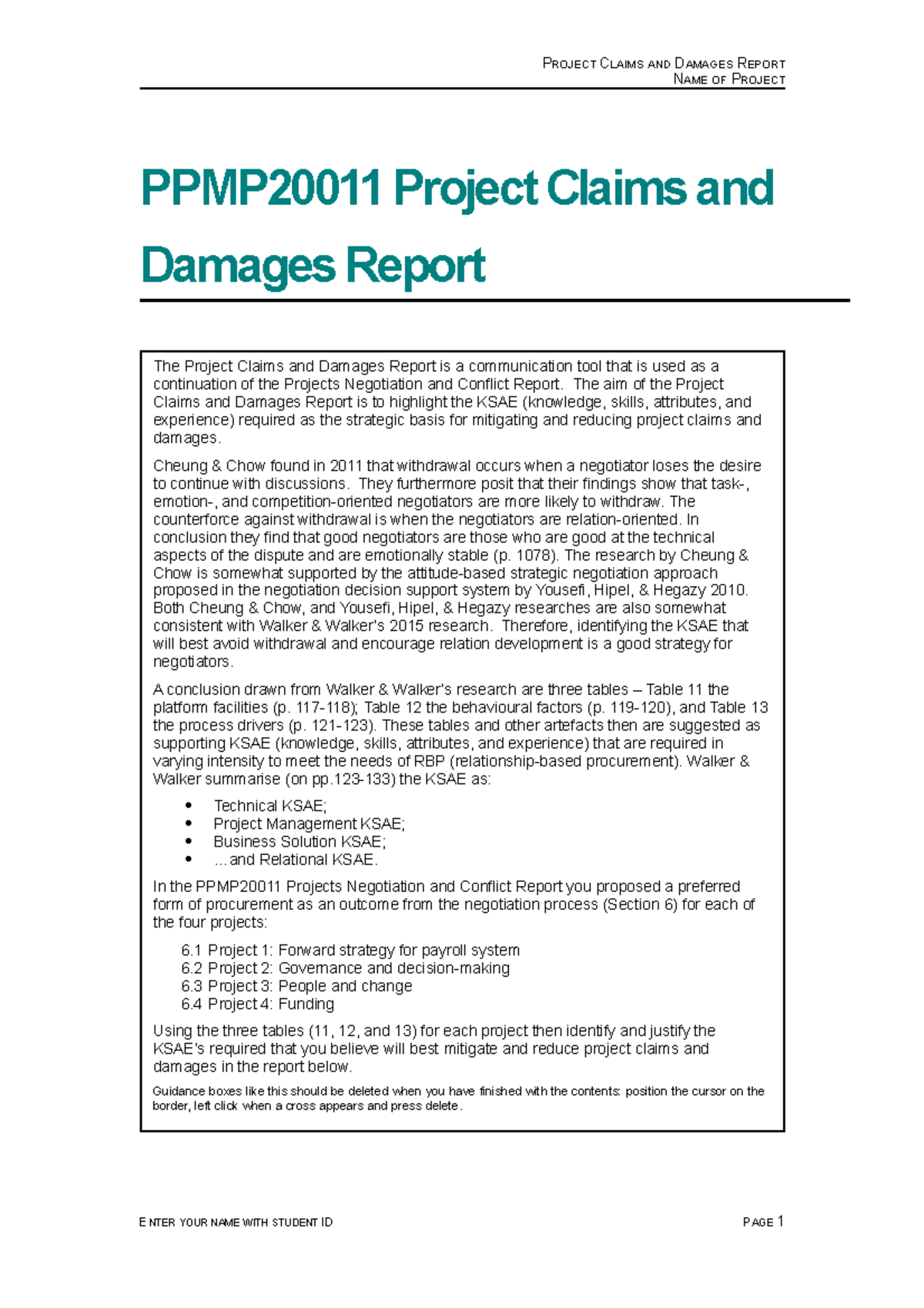 Projects Claims and Damages Report - Template - PPMP20011 Project ...