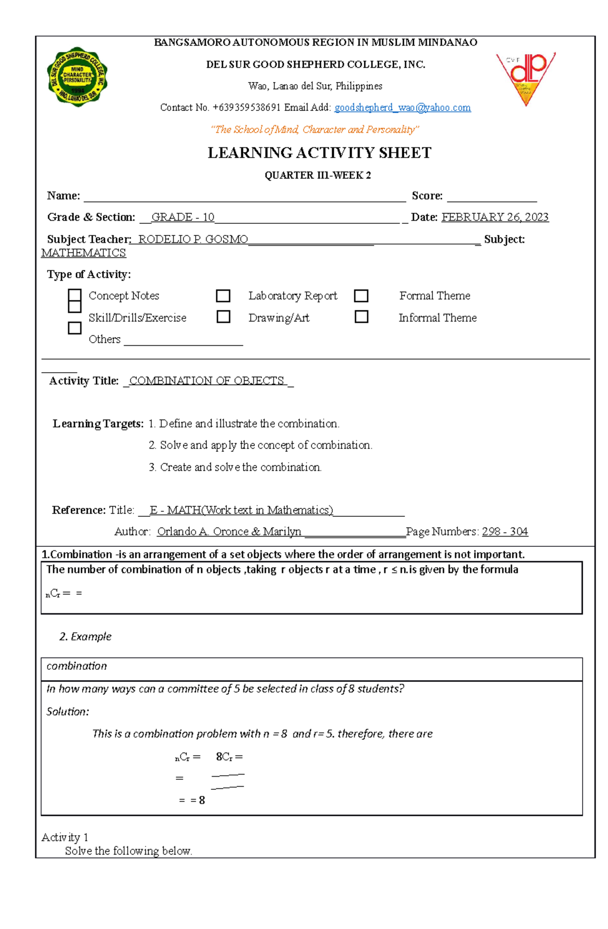 LAS(G10)-Q3 - ADFCBJLLEJF;KQIKNM - BANGSAMORO AUTONOMOUS REGION IN MUSLIM MINDANAO DEL SUR GOOD ...