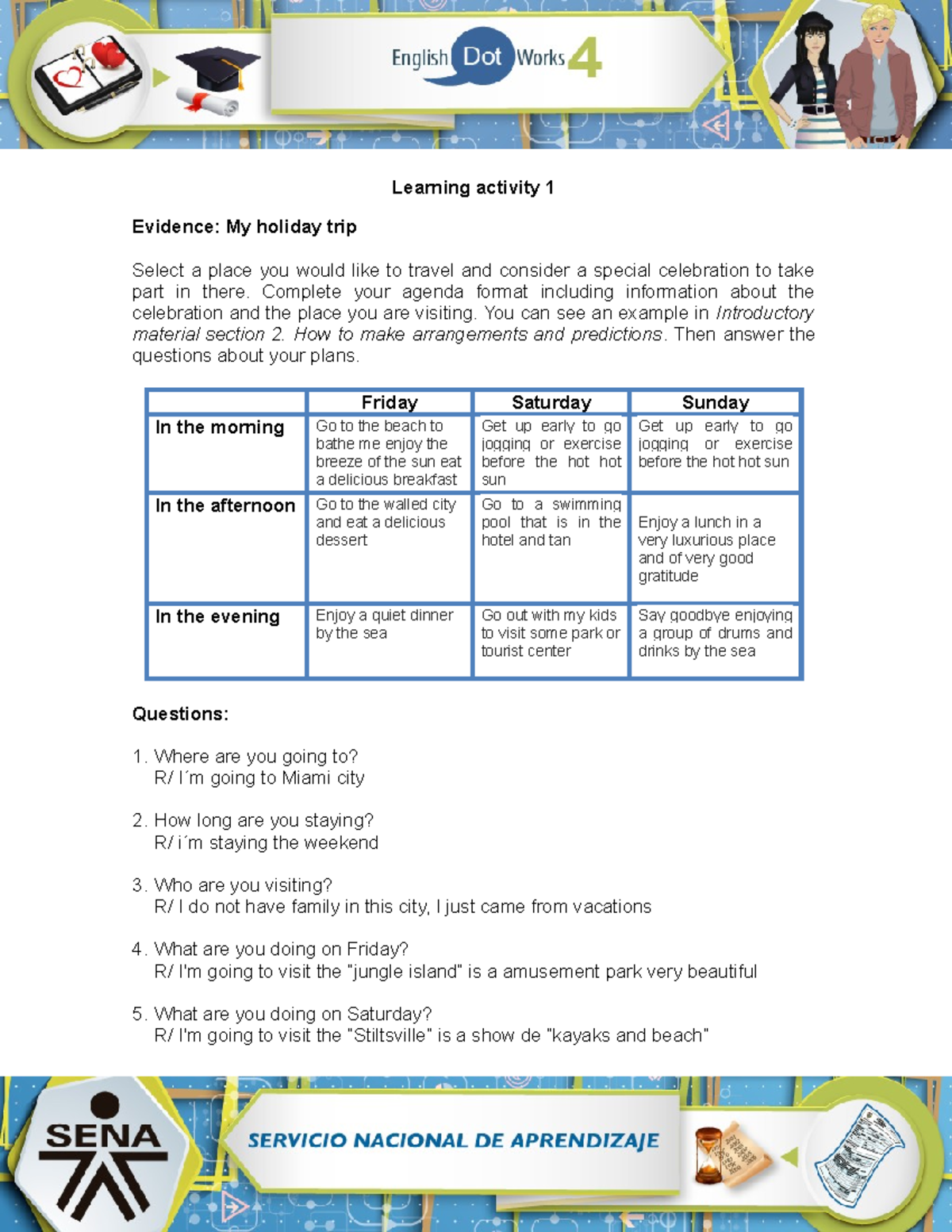 Evidence My holiday trip - Learning activity 1 Evidence: My holiday ...