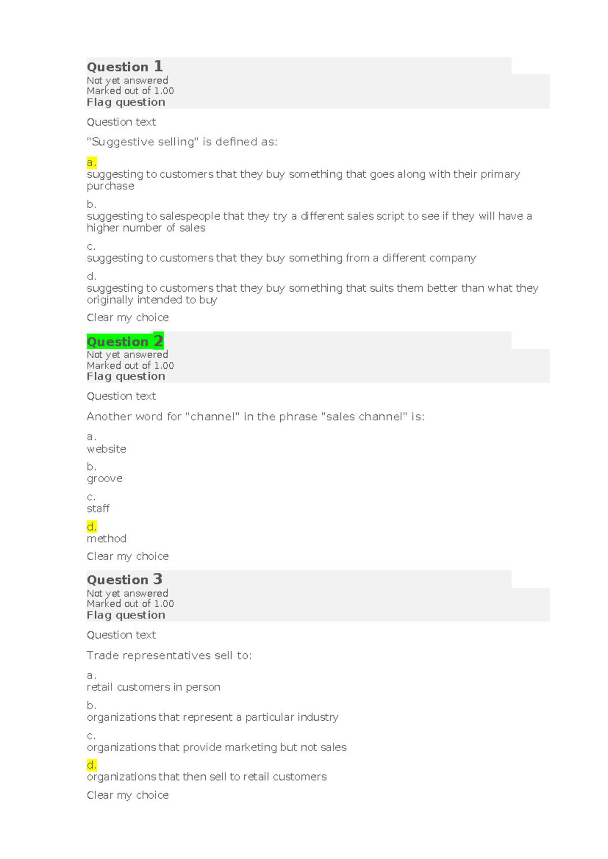 QUIZ CHAP 2 - Question 1 Not yet answered Marked out of 1. Flag ...