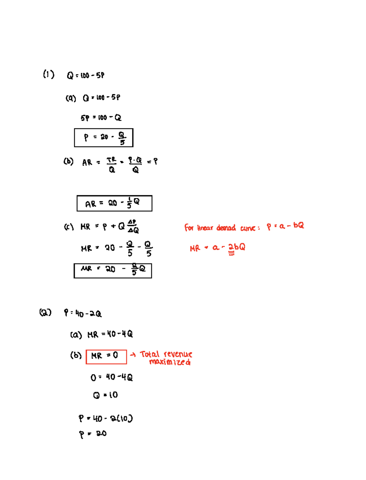 Problem set 6 - homework - I Q 100 5P 9 0 100 5P 5P 100 Q p 20 E b AR TI Pq P AR 20 IQ C MR P ...
