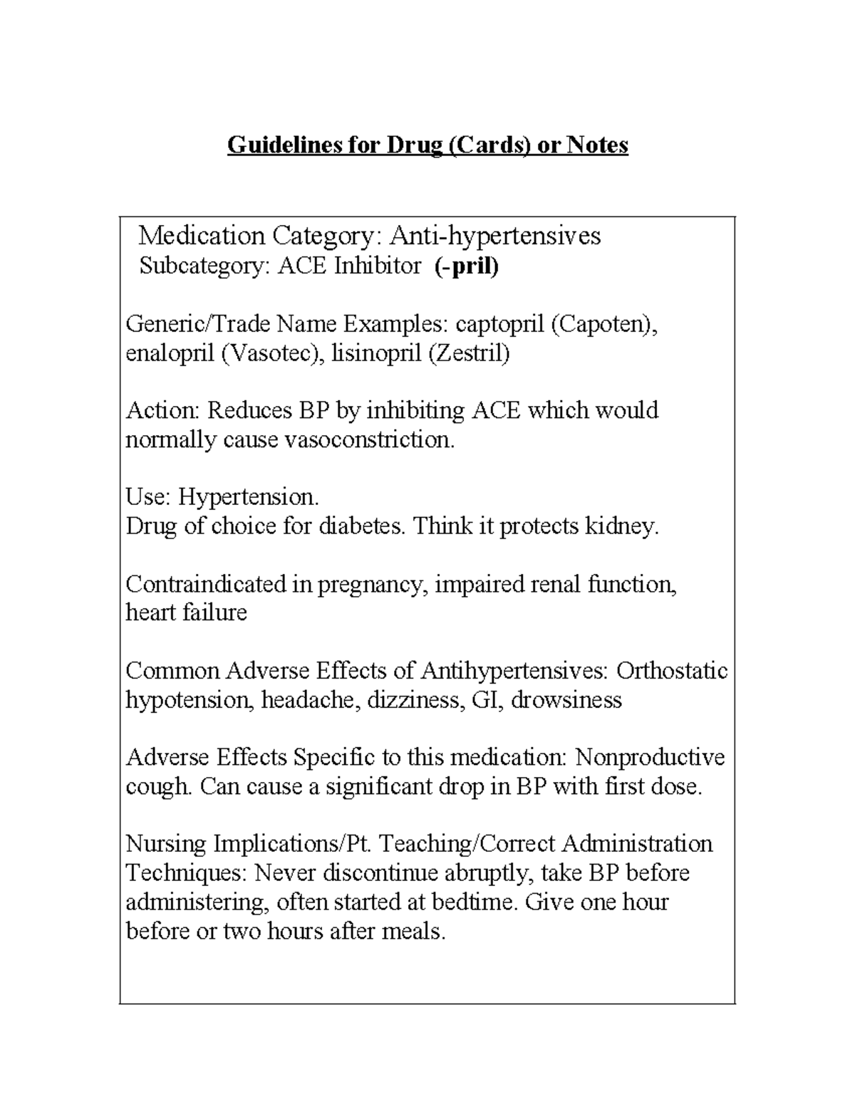 New Drug Card Format Example Capoten (2) - Guidelines for Drug (Cards ...