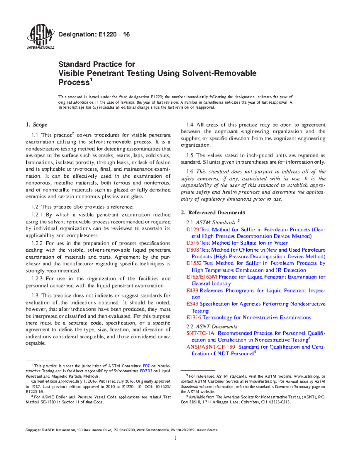 ASTM E-1220 (2016 ) - ASTM E-1220 (2016 ) - Designation: E1220 − 16 Standard Practice for ...