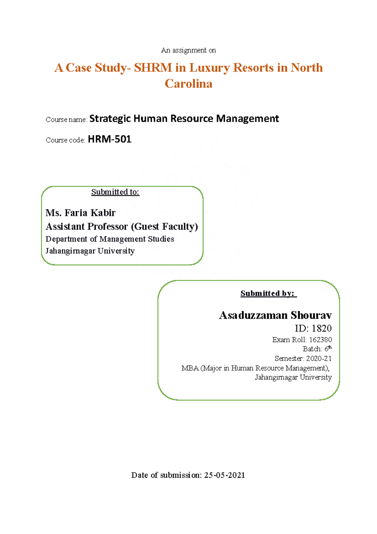 SHRM Case - Grade: B+ - An assignment on A Case Study- SHRM in Luxury Resorts in North Carolina ...