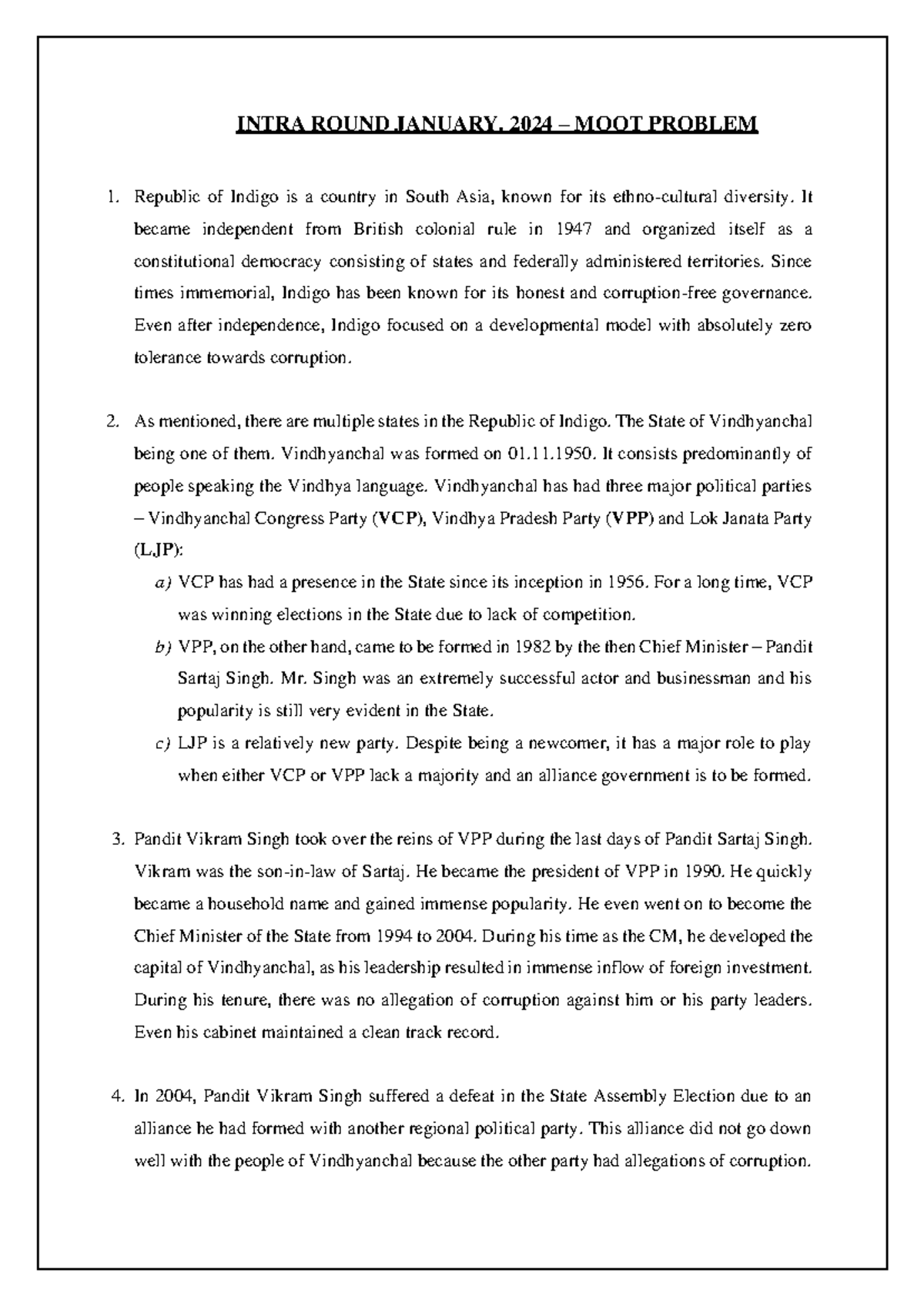 Intra Round, January 2024 Moot Problem - INTRA ROUND JANUARY, 2024 – MOOT PROBLEM Republic of ...