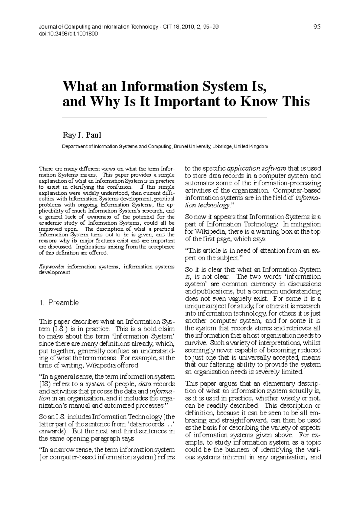 Managment Information System Lecture Notes Journal Of Computing And Information Technology