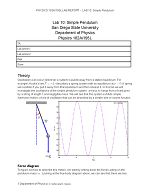 Lab 3 Equations of Motion - PHYSICS 182A/195L LAB REPORT - LAB 3 ...