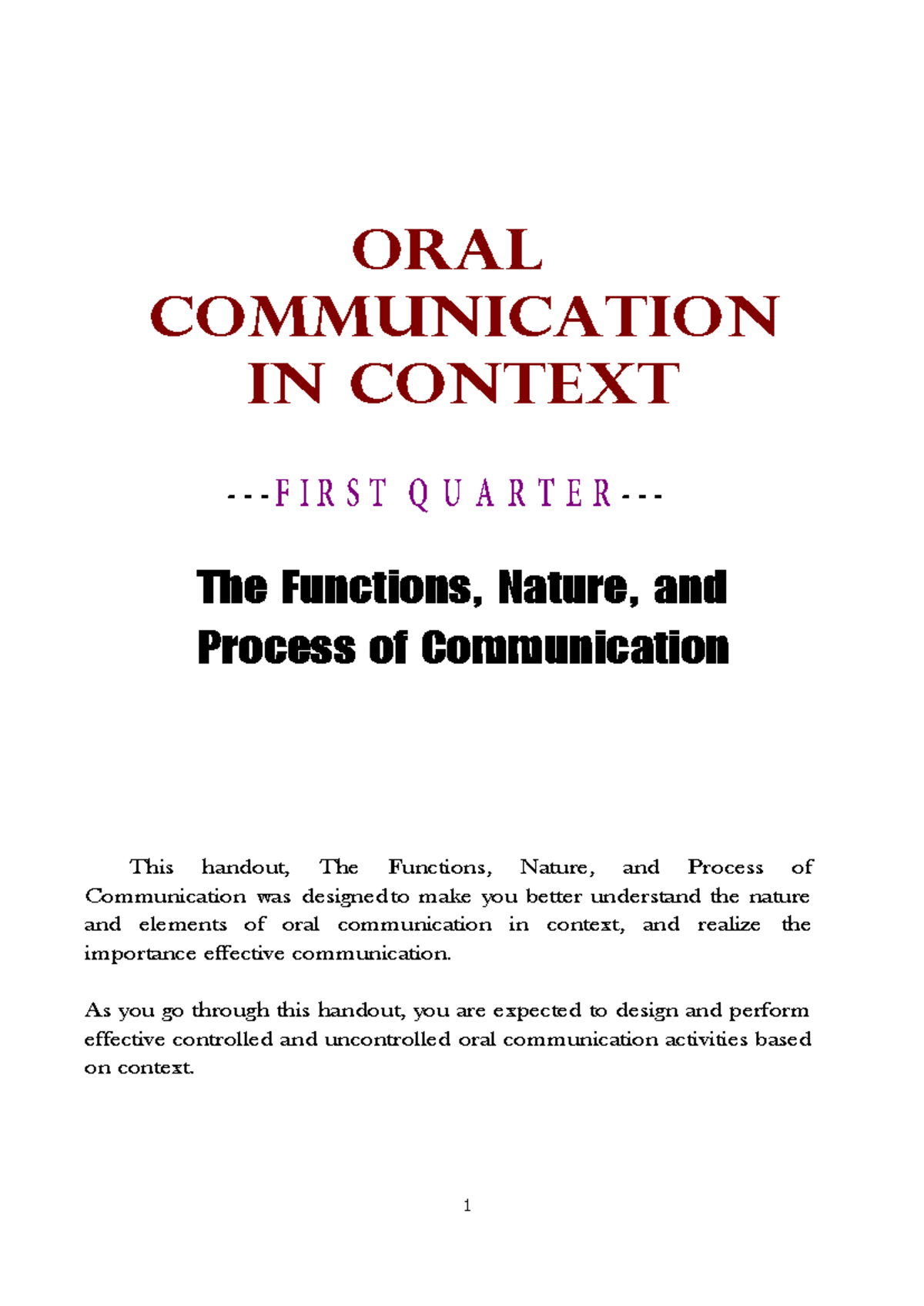 Q1 ORAL- Communication Lesson-1 science - Oral Communication in Context ...