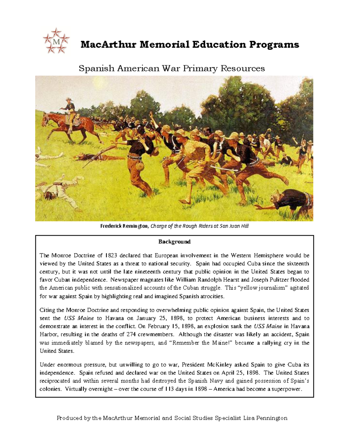 Spanish American War Primary Sources 2014 05290703204379 - MacArthur ...