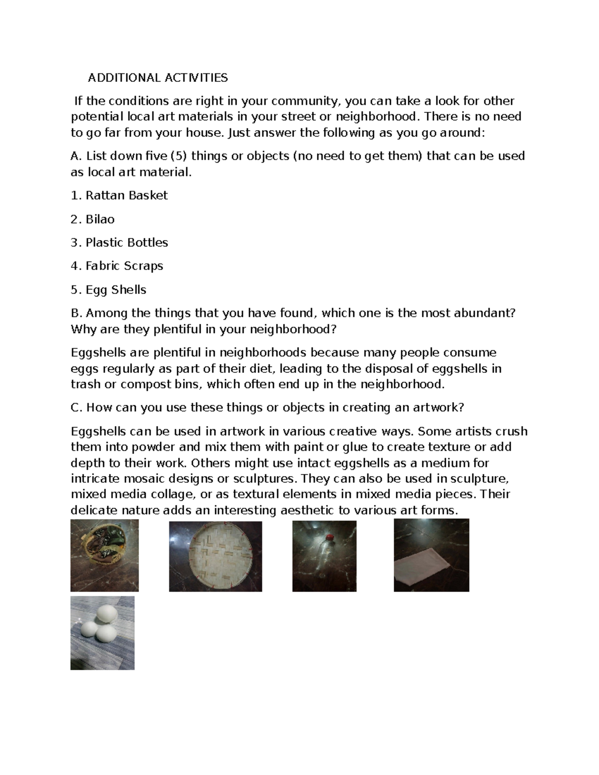 Contemporary Activity 1 - ADDITIONAL ACTIVITIES If the conditions are ...