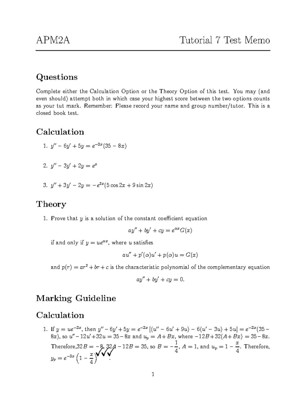 Tut Test 7 Memo Tut Test 7 Memo Apm2a Tutorial 7 Test Memo Questions Complete Either The