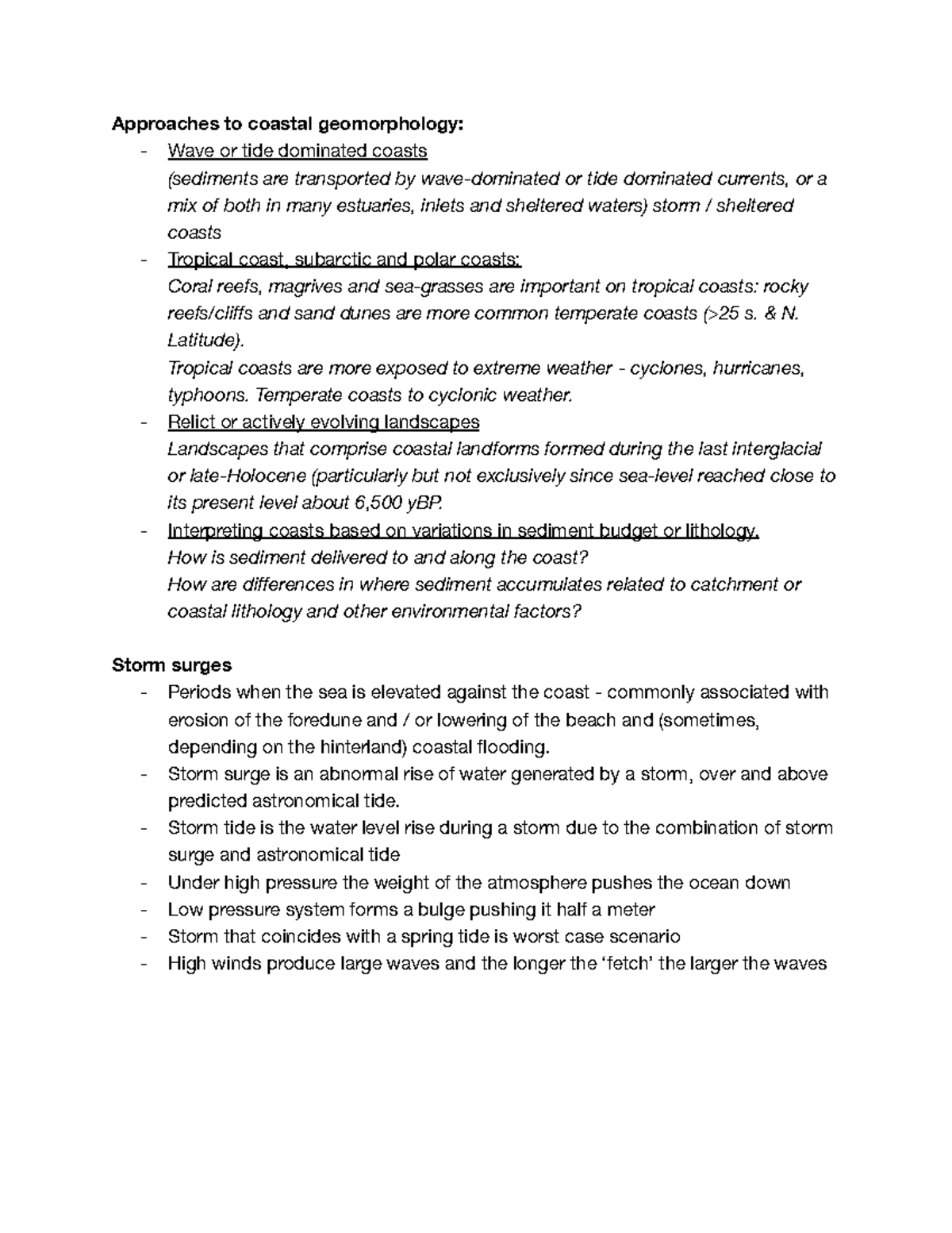 Geog101 coastal geomorphology notes - Approaches to coastal ...