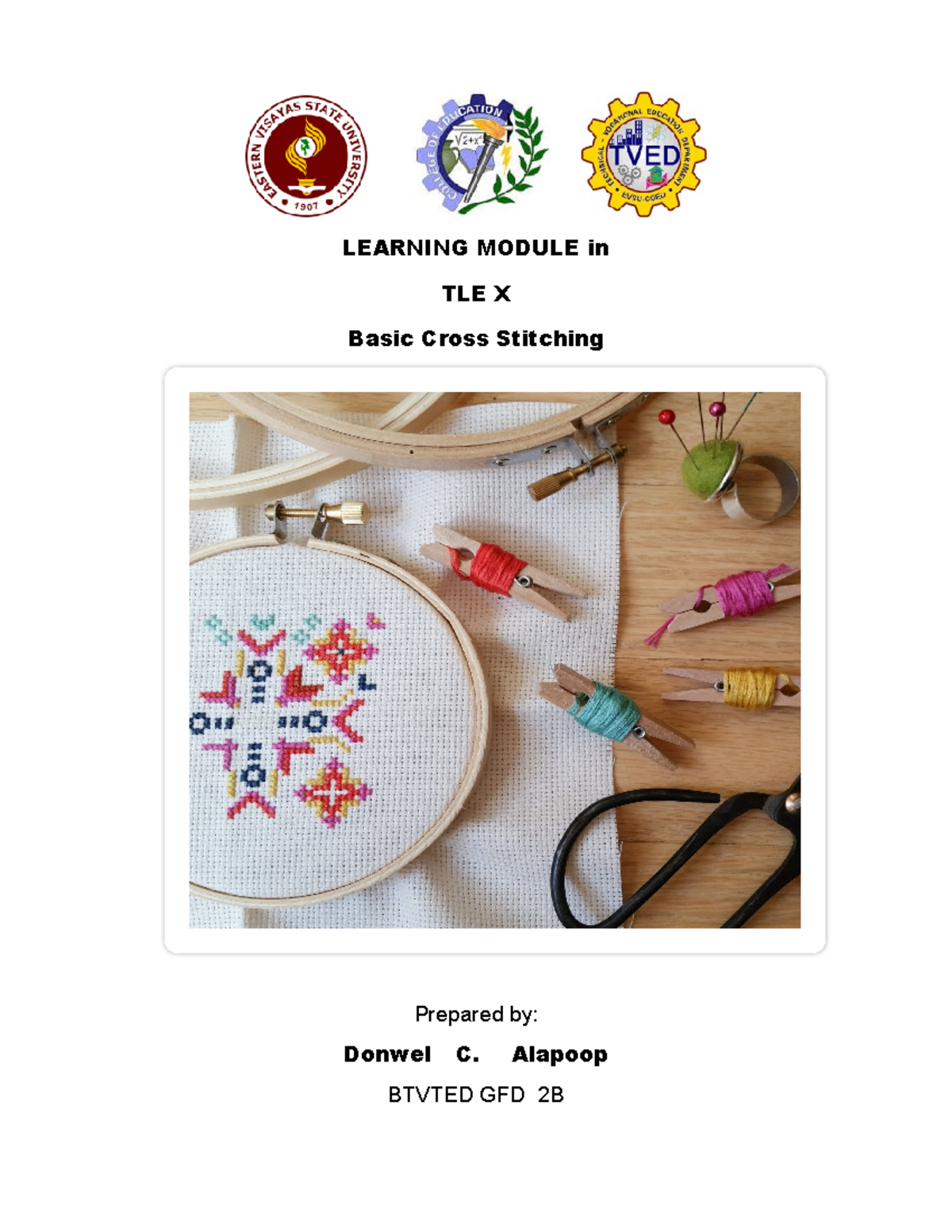Basic Cross Stitching - none - LEARNING MODULE in TLE X Basic Cross Stitching Prepared by ...