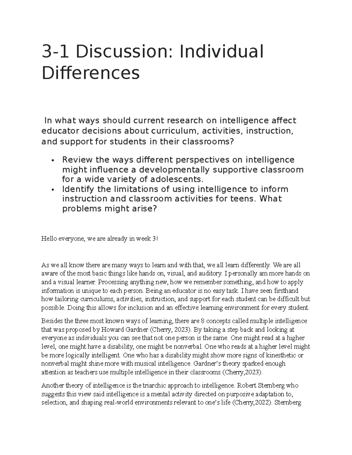 Discussion 3 individual differences - 3-1 Discussion: Individual ...