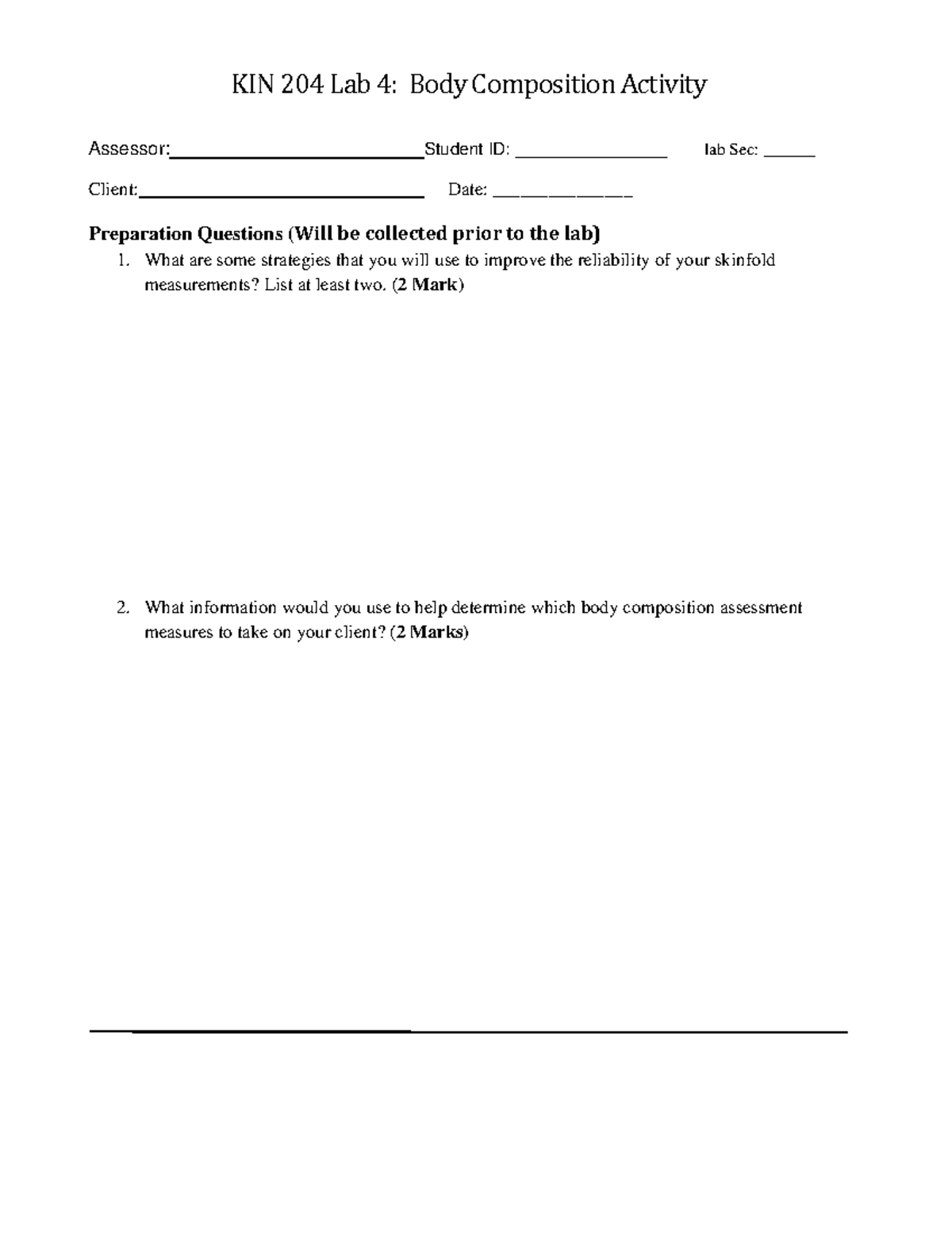 Lab 4 - Body Composition Lab Activity Document - W2022 - KIN 204 Lab 4 ...