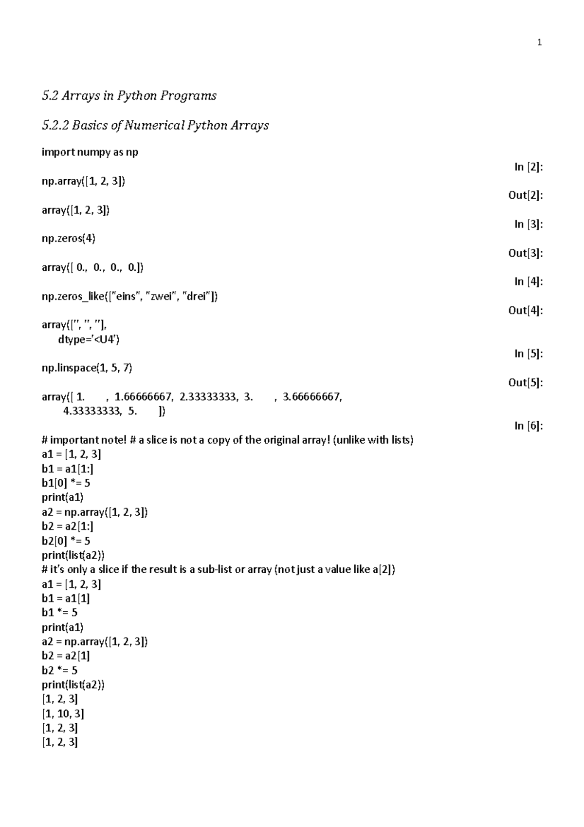 5 - 5.2 Arrays in Python Programs 5.2.2 Basics of Numerical Python ...