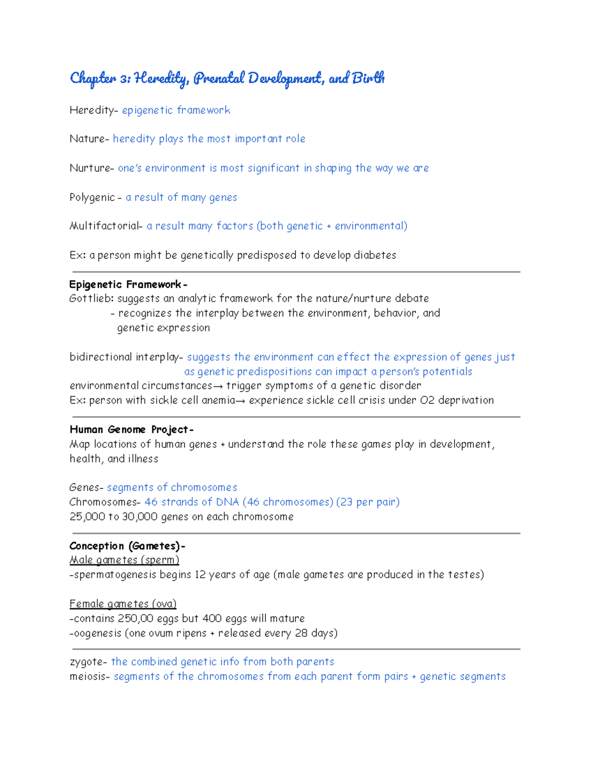 Ch. 3 Psych 41 notes - Chapte 3: H eredit, Prenata Developmen, an Bit ...