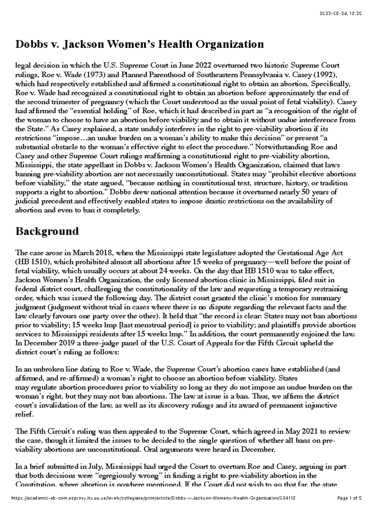 Sem 2 – Dobbs - sem 2 - Dobbs v. Jackson Women’s Health Organization ...