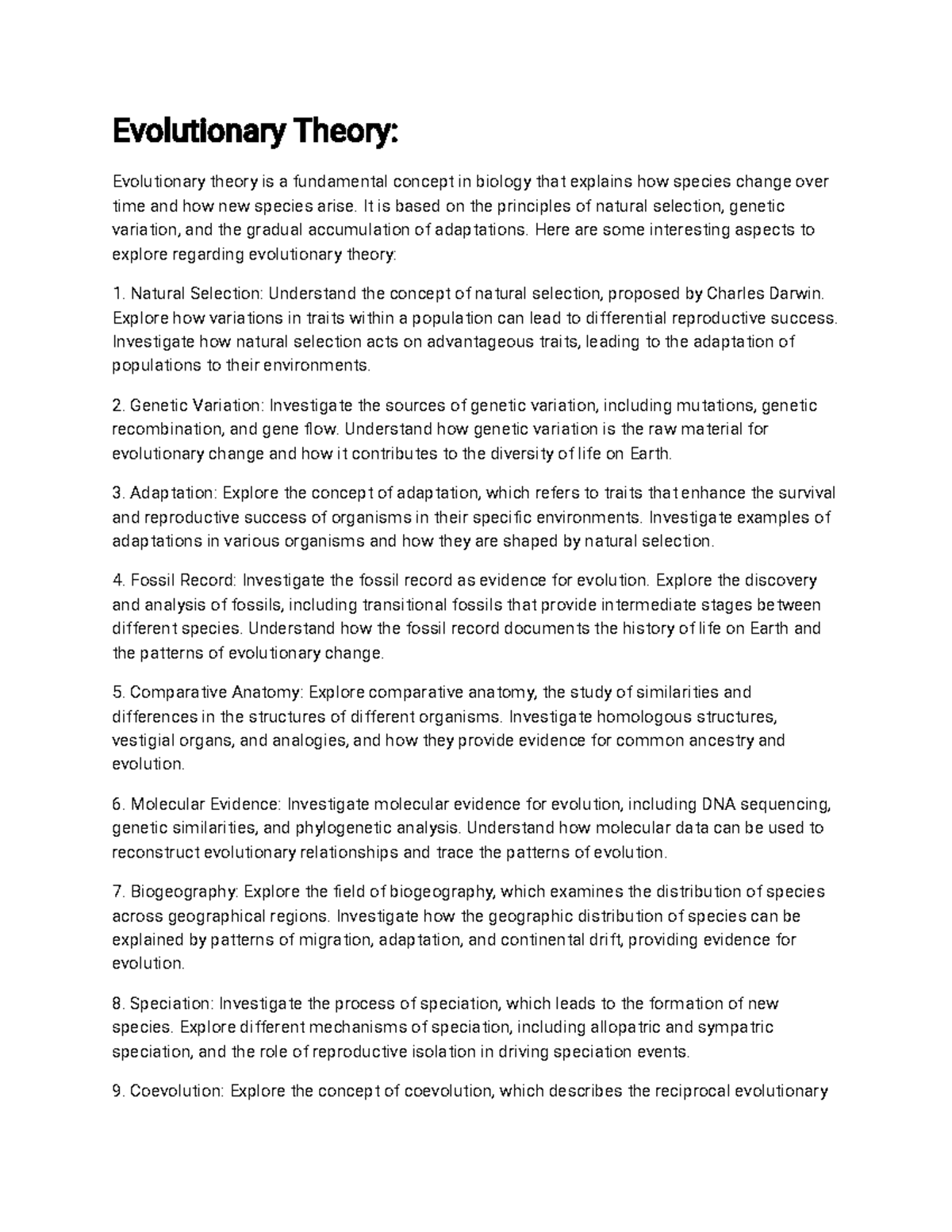 Introduction to Biologyy-9 - Evolutionary Theory: Evolutionary theory ...