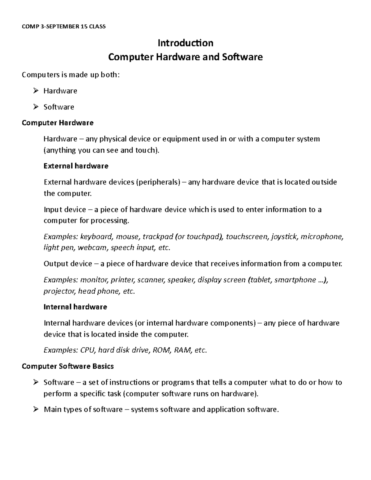 COMP 3- Introduction Computer Hardware AND Software - Bachelor of ...