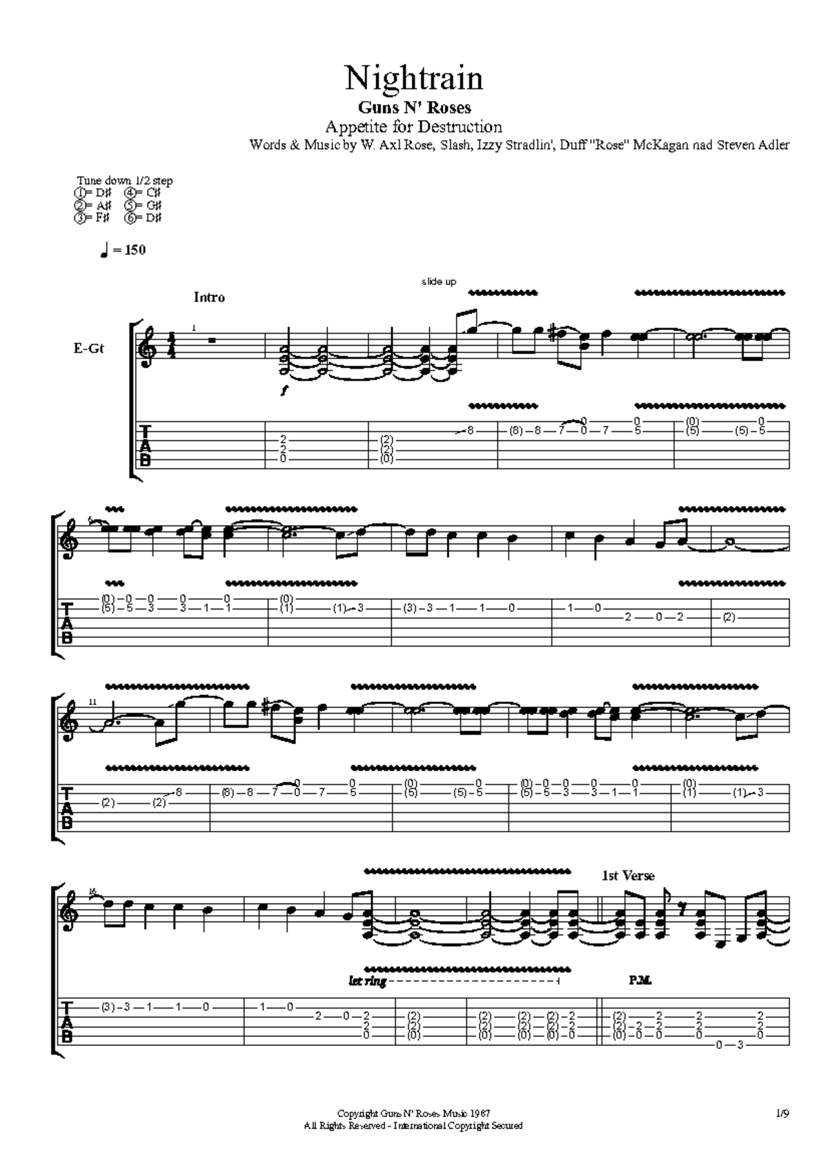 PARTITURAS DE IZZY STRADLIN - Nightrain Guns N' Roses Appetite for ...