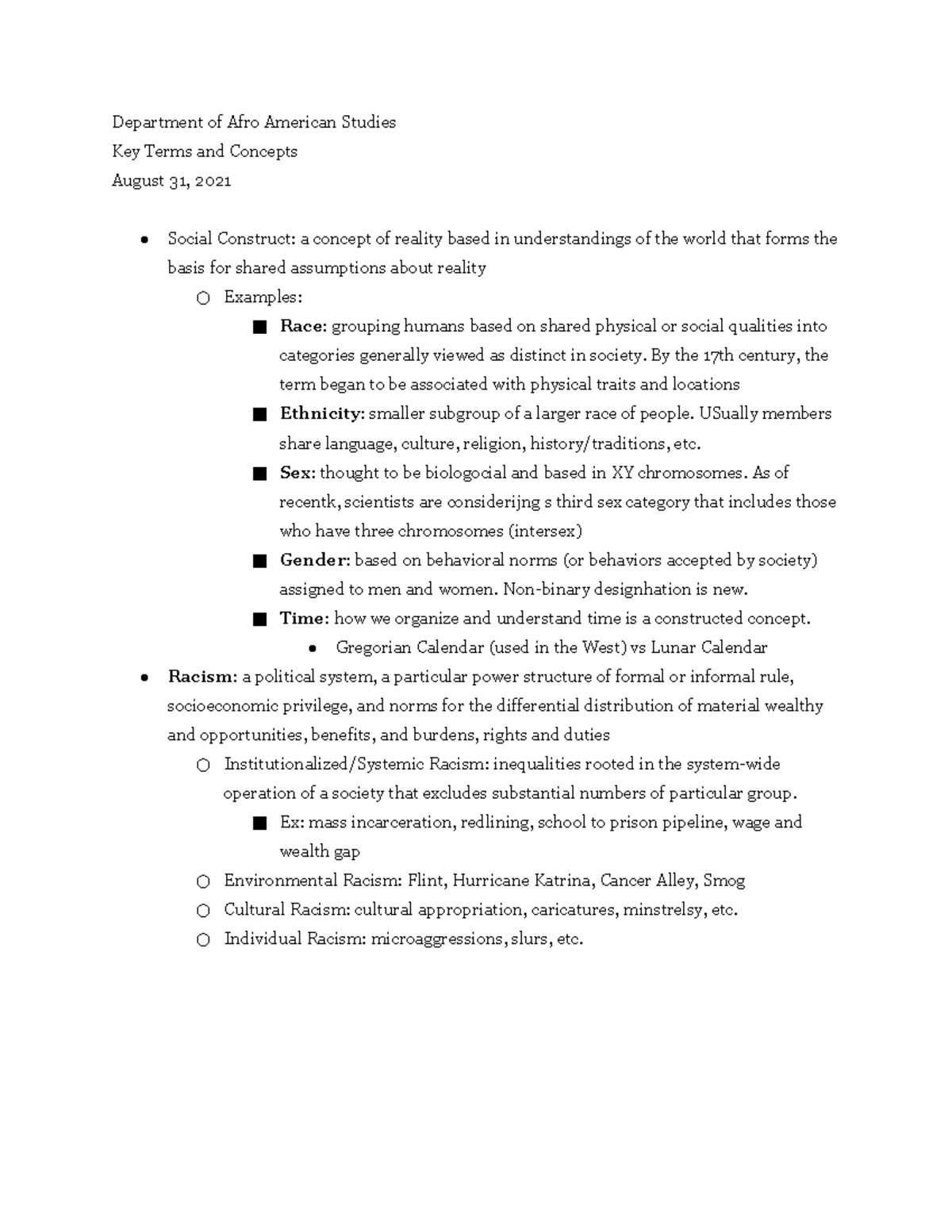 Department of Afro American Studies Key Terms - By the 17th century ...