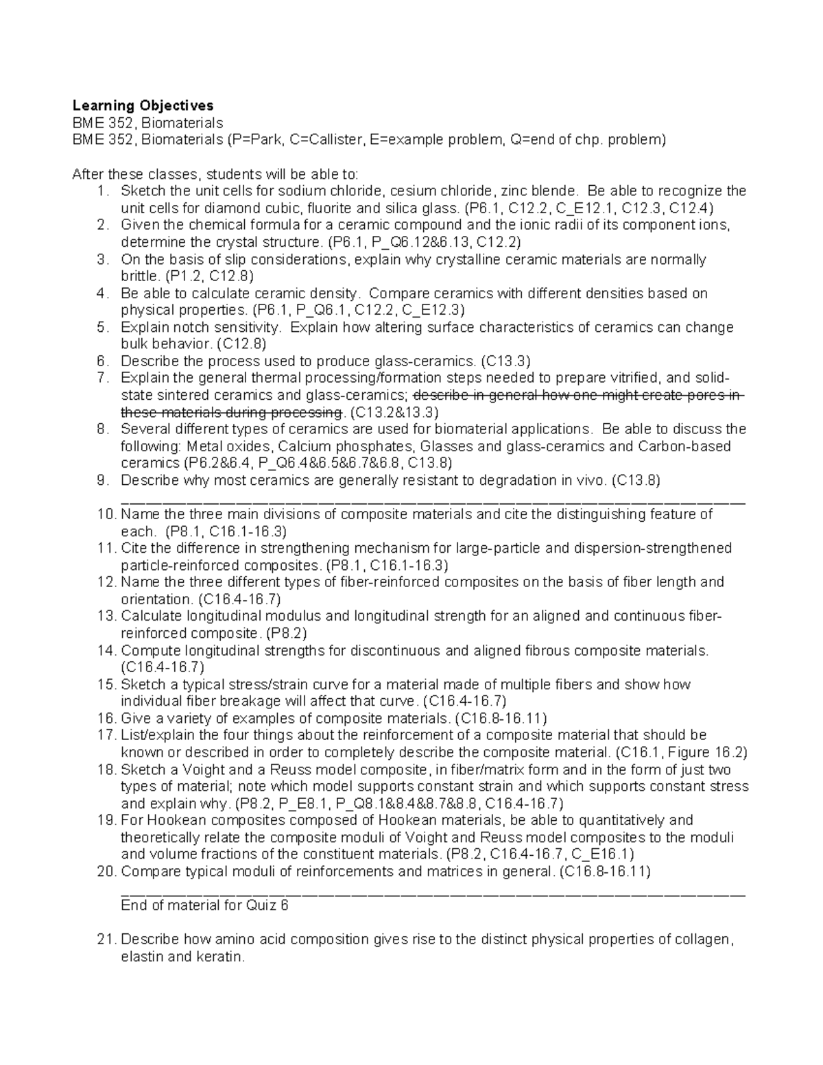Modified LOs for exams 3&4 2024 - Learning Objectives BME 352 ...