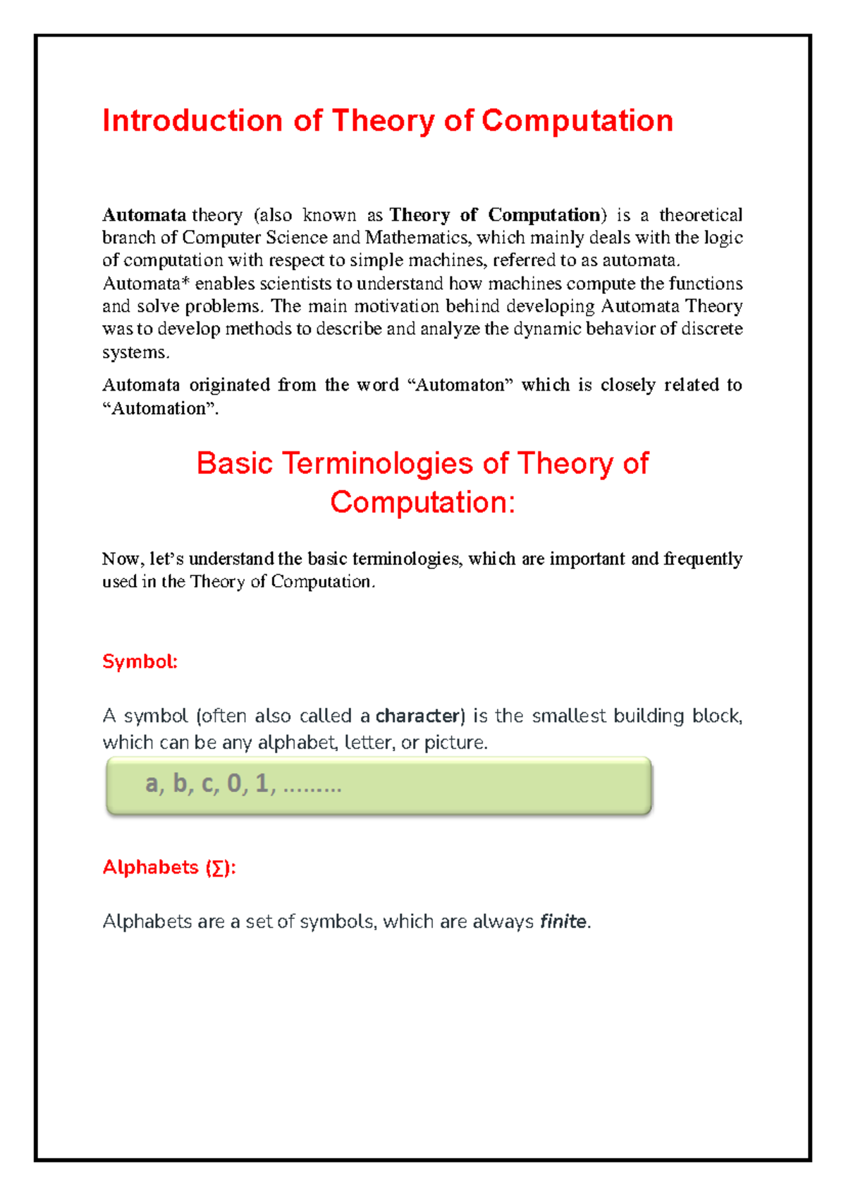 Automata Notes Complete For Exam Introduction Of Theory Of Computation Automata Theory