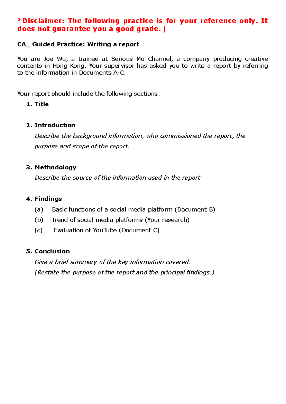 LAN4107 CA Guided Practice - *Disclaimer: The following practice is for ...