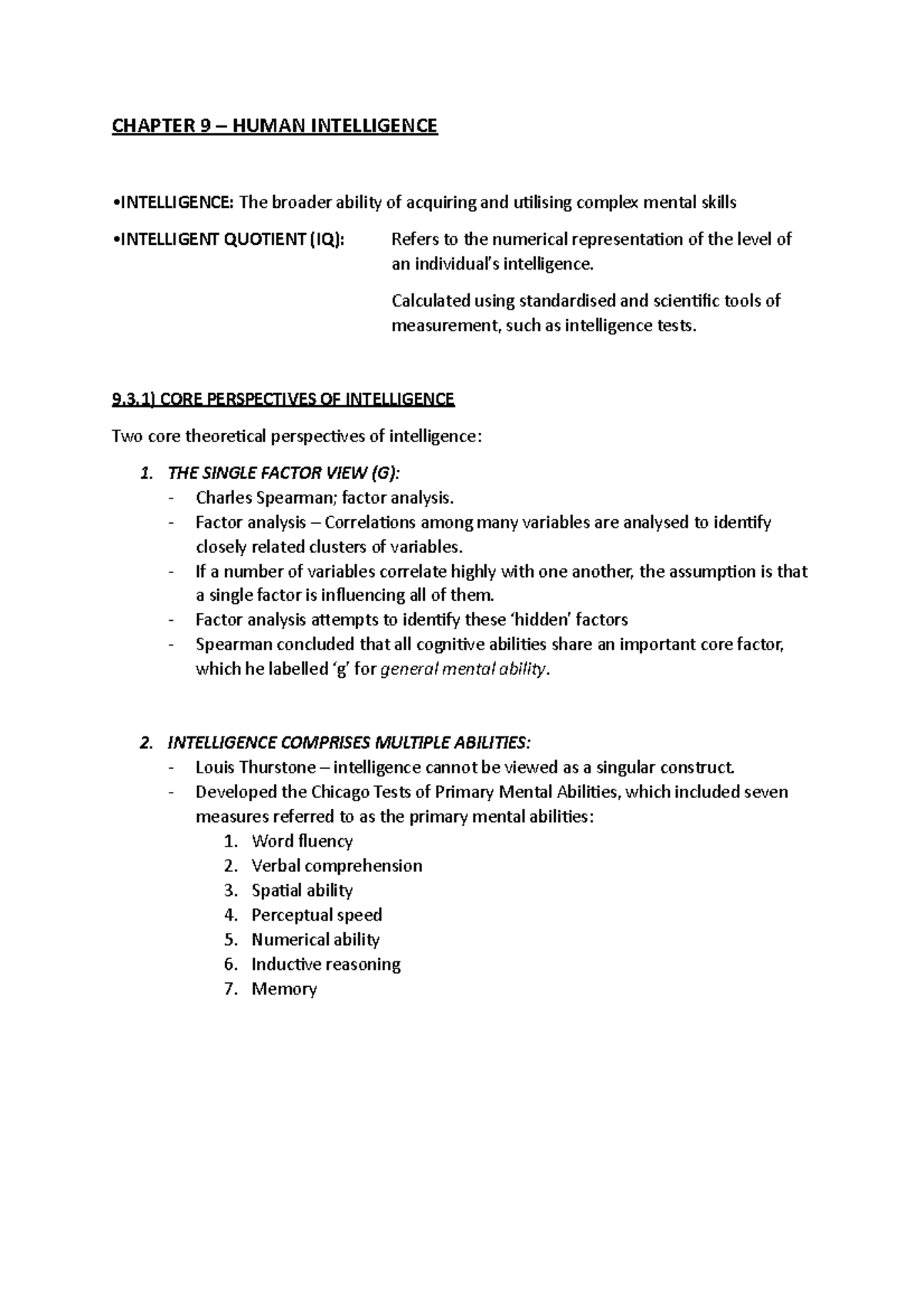 Chapter 9 - CHAPTER 9 – HUMAN INTELLIGENCE INTELLIGENCE: The broader ...