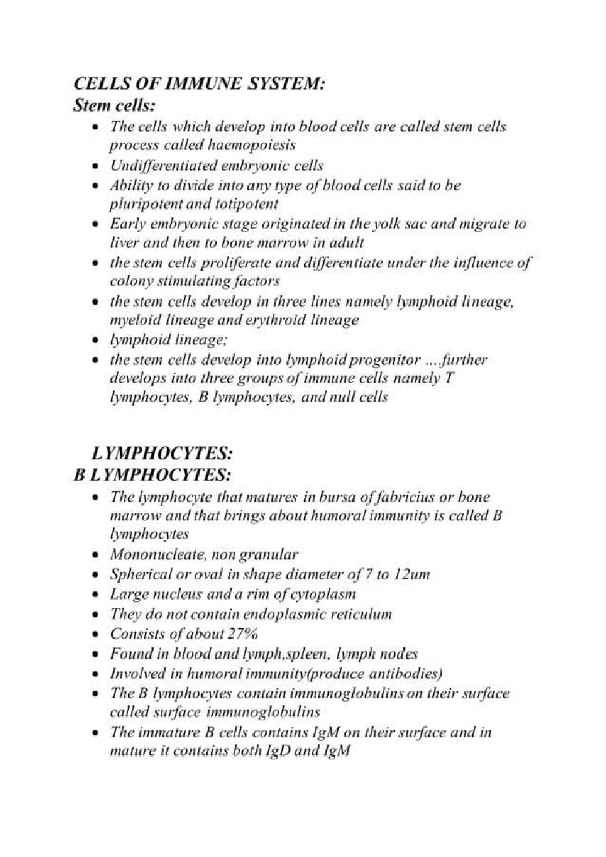 Cells of immune system summary - CELLS OF IMMUNE SYSTEM: Stem cells ...