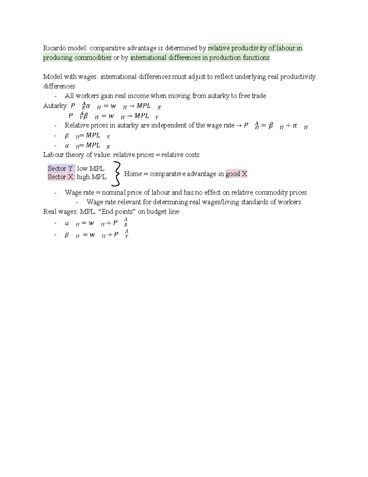 Markusen et al. chapter 7 - Ricardo - NEKH72 - Lunds Universitet - Studocu