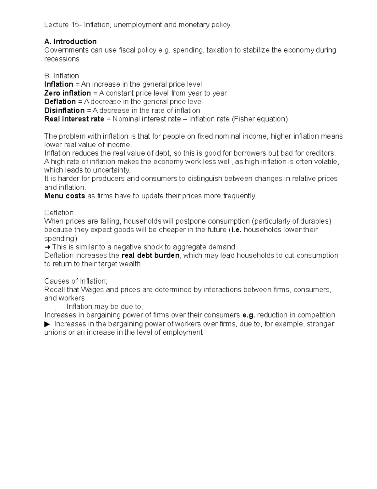 Lecture 15 - 4SSPP109 - Lecture 15- Inflation, unemployment and ...