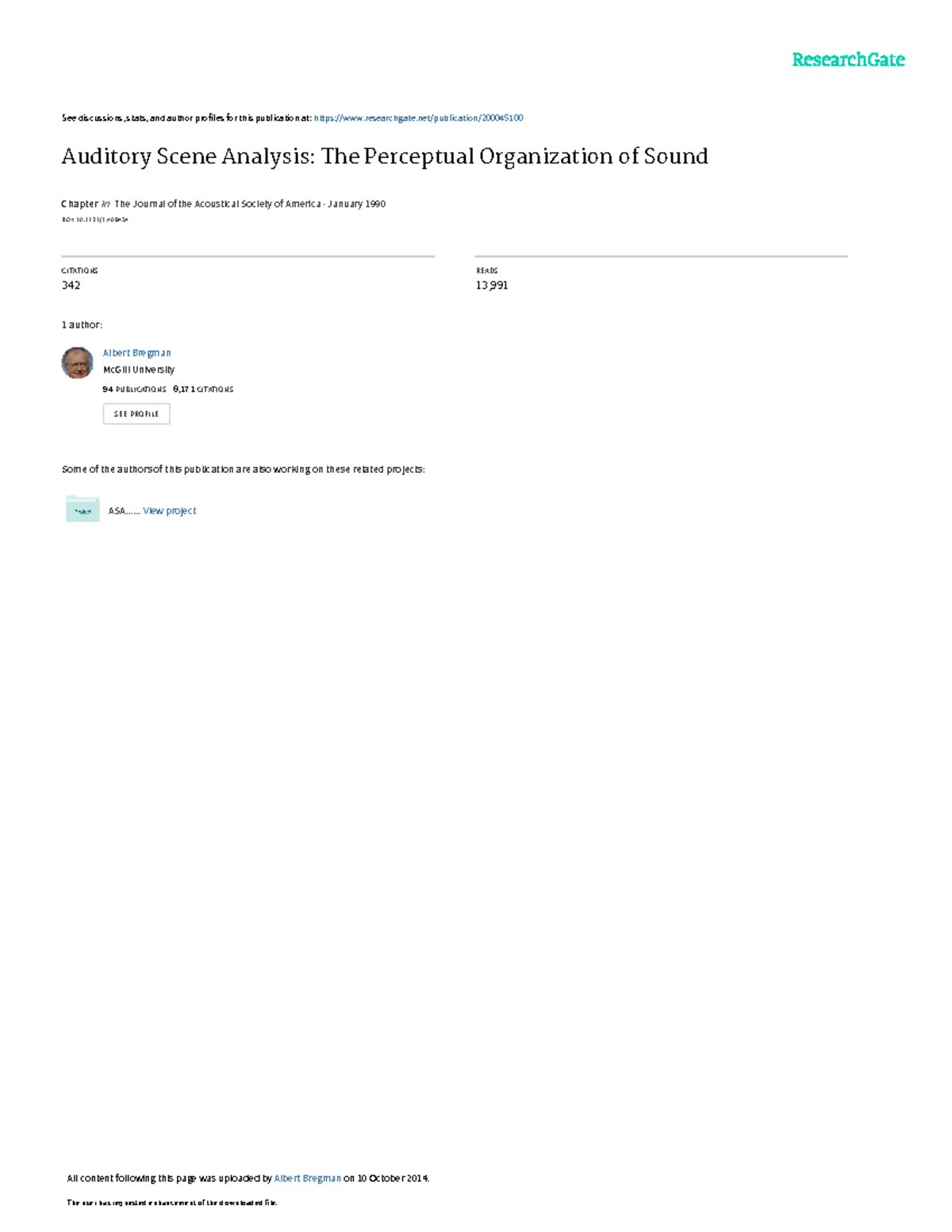 Bregman and Mc Adams 1994 - Auditory Scene Analysis - The Perceptual ...