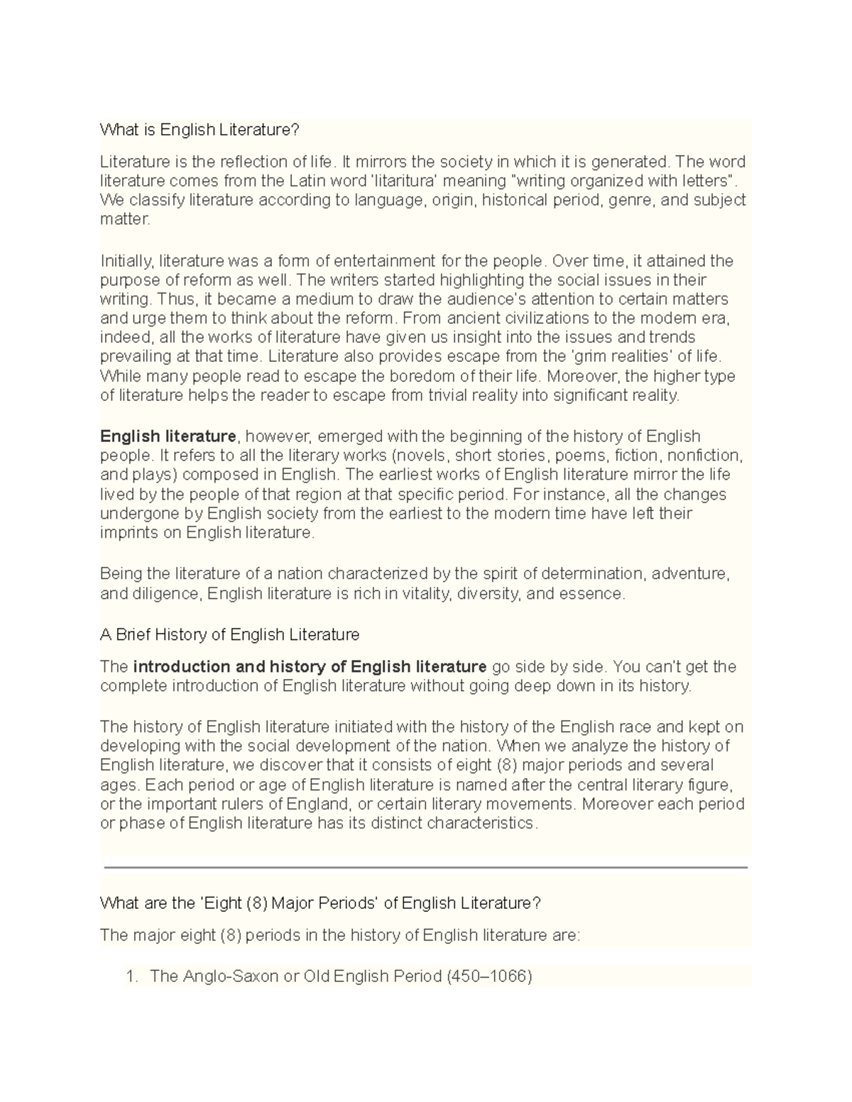 Hist. of English Literature 2 - What is English Literature? Literature ...