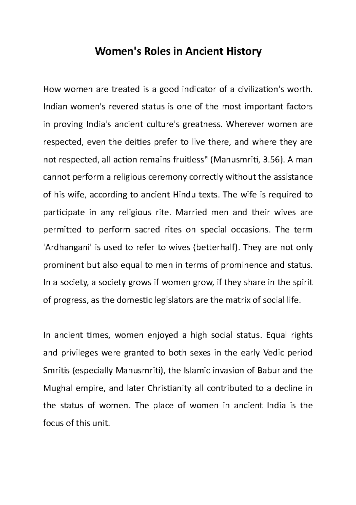 Status OF Women IN Ancient Period - Women's Roles in Ancient History ...