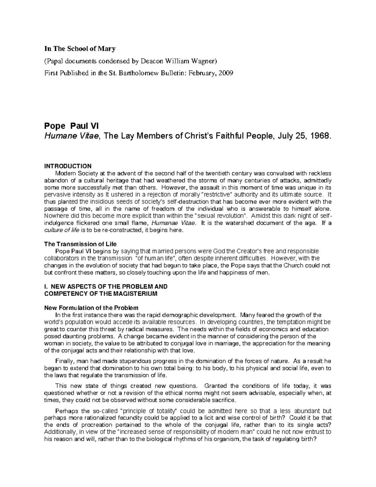 Humane-Vitae - Article humane-vitae copy - In The School of Mary (Papal ...