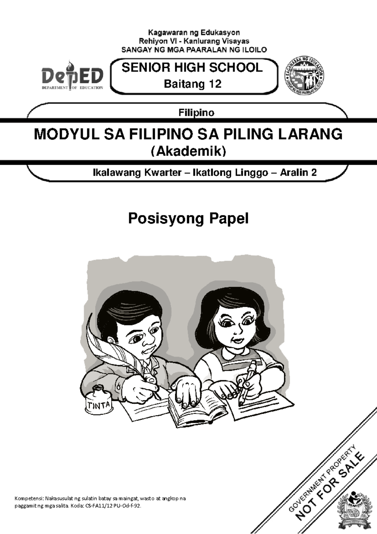 Filipino sa Piling Larang Quarter 2-Week3 - Posisyong Papel Senior High ...